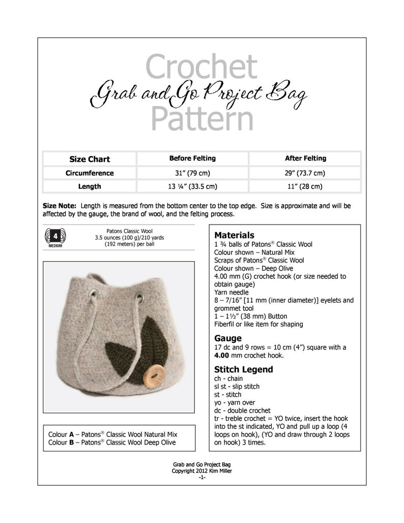 CROCHET PATTERN - Grab and Go Project Bag - Instant Download (PDF) - Etsy