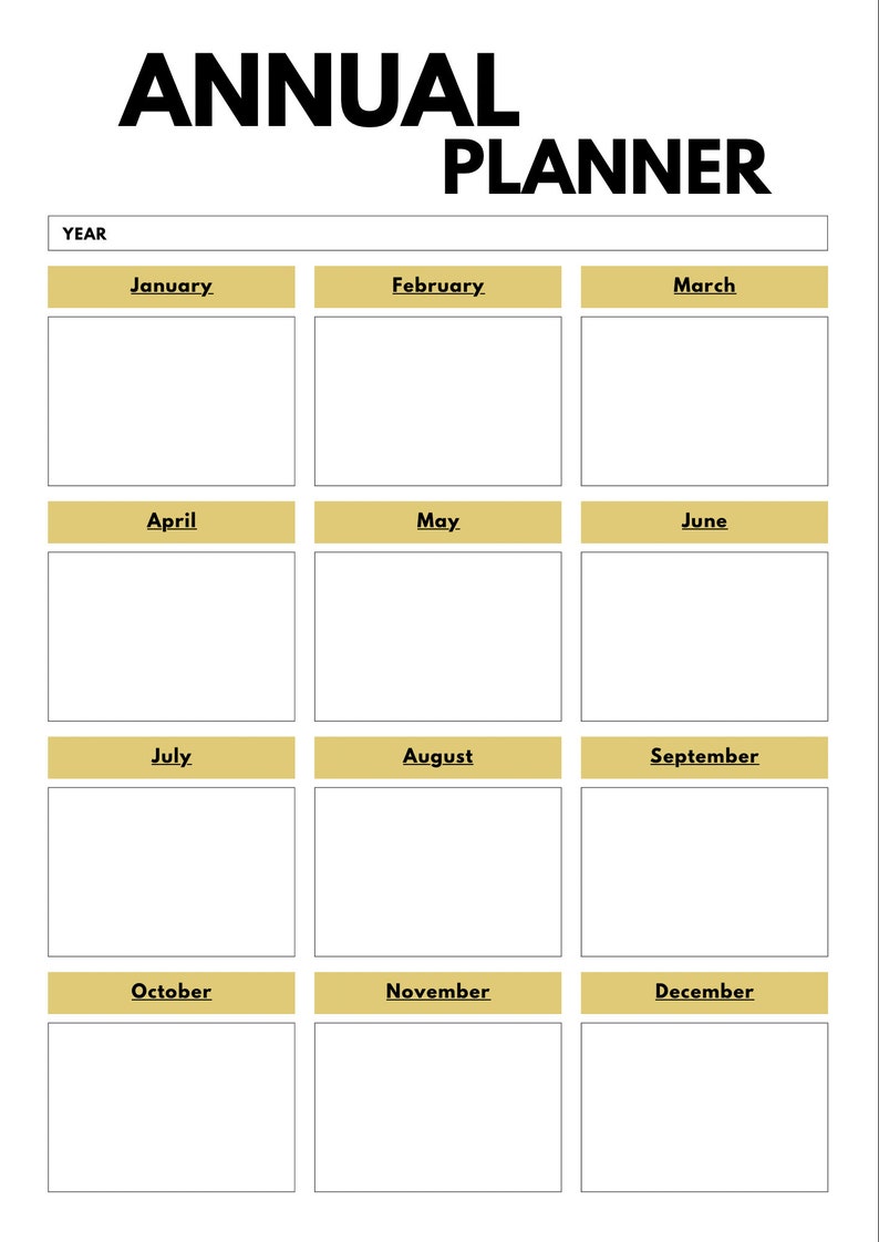 Editable Annual Planner, Printable Annual Overview on One Page, Year at ...