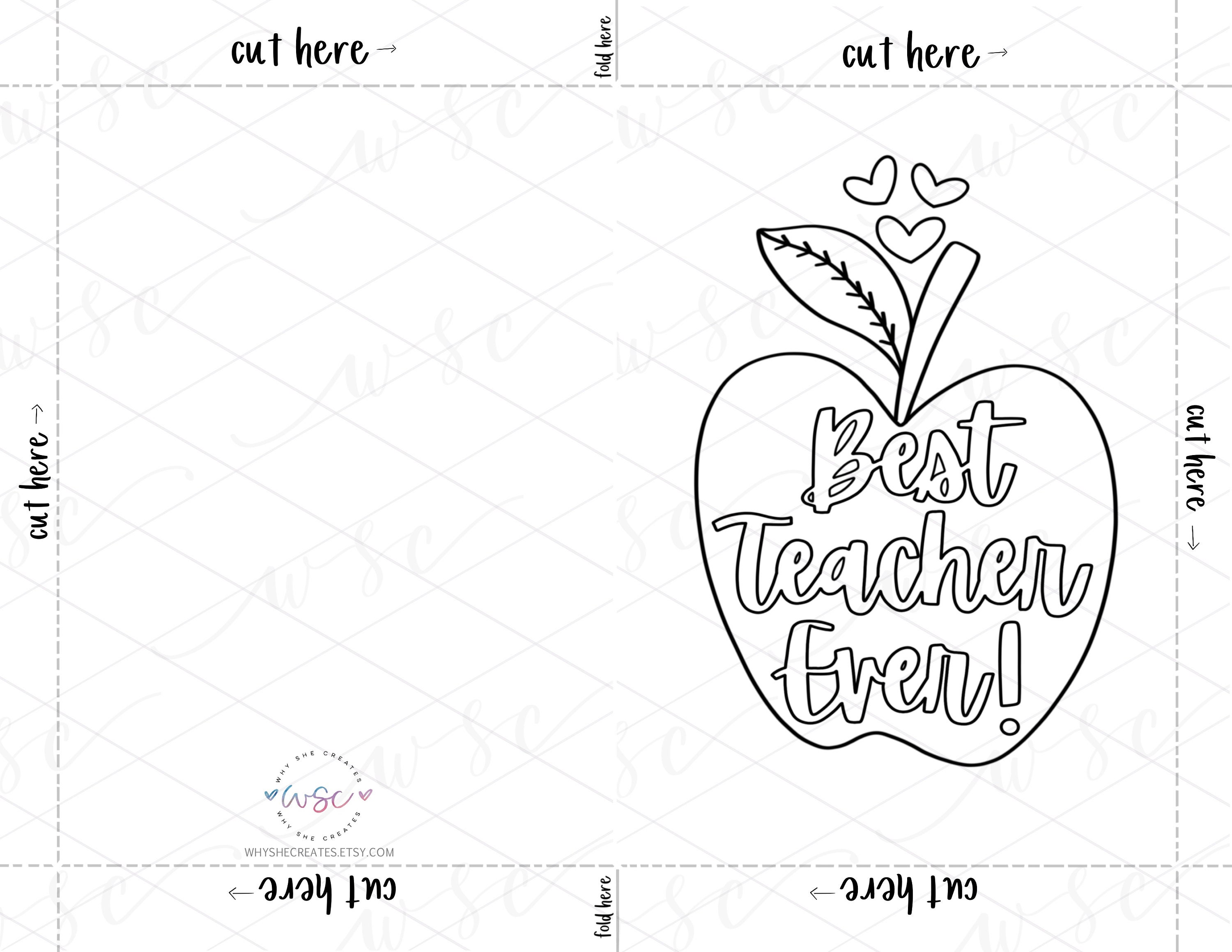 Printable Coloring Card | Best Teacher Ever Card | Teacher Appreciation ...