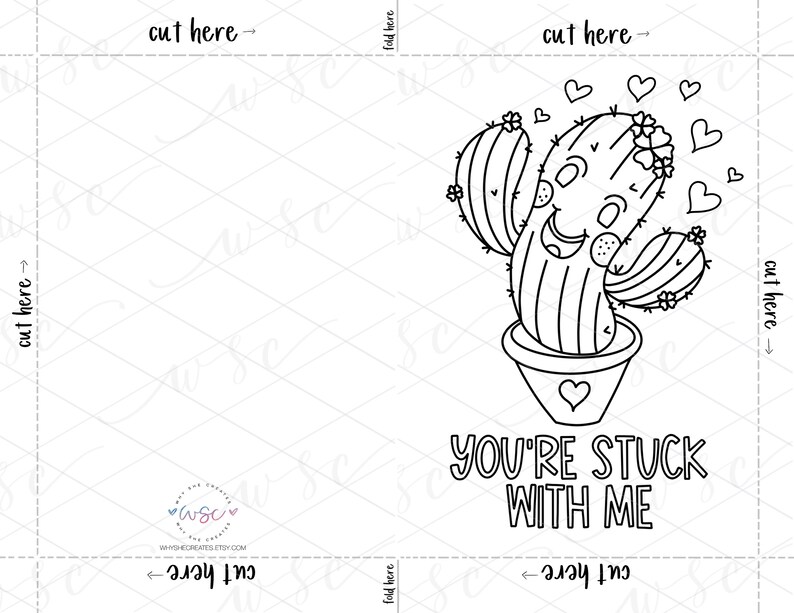 Printable Coloring Card Cute Cactus Card You're Stuck - Etsy