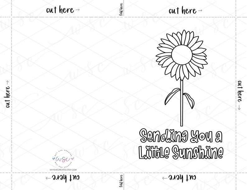 Printable Coloring Card Sunflower Card Sending a Little | Etsy