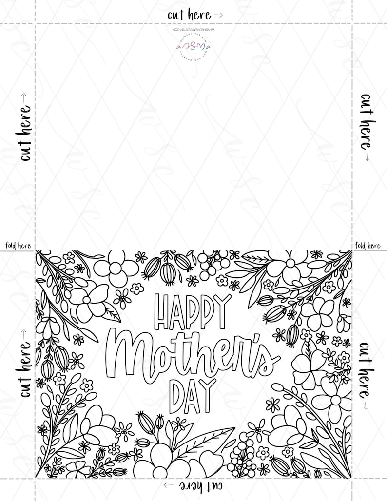 Printable Coloring Card Happy Mother's Day Floral | Etsy
