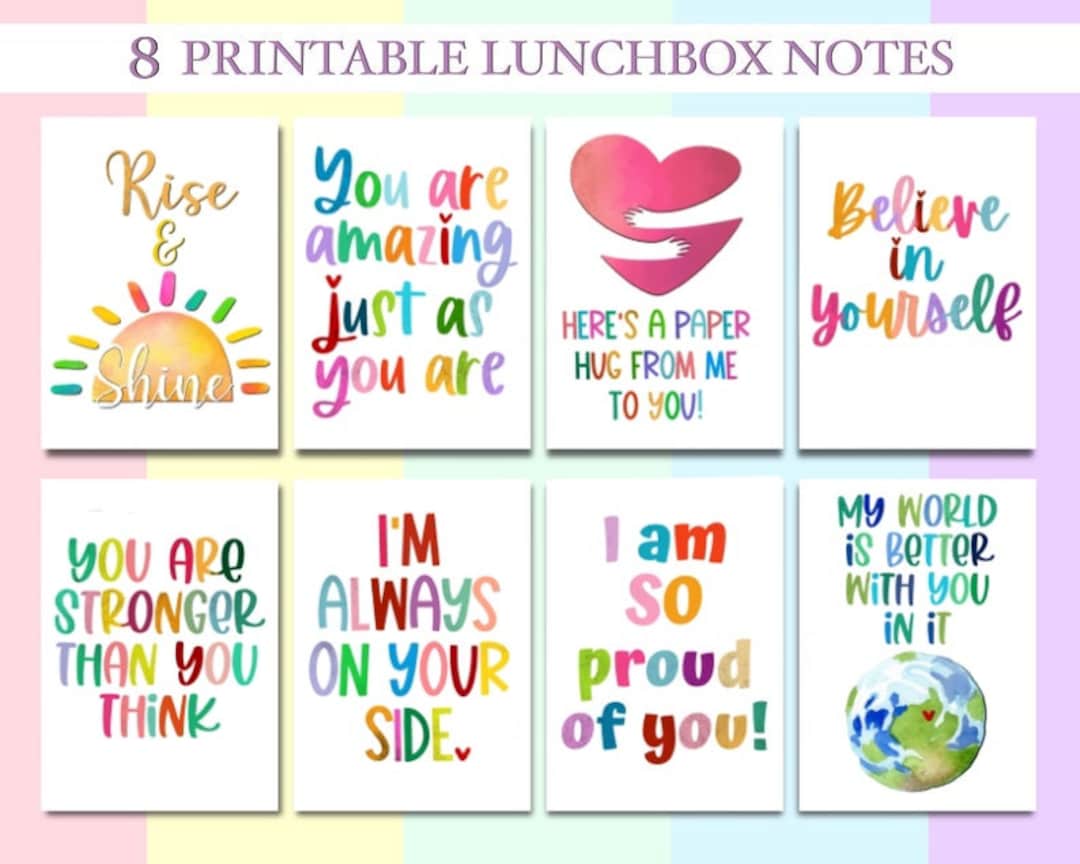 8 NEW Printable Lunchbox Notes Positive Notes Lunch Notes for Kids and ...
