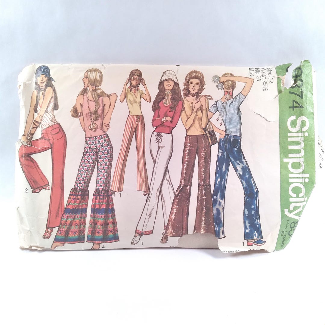 Simplicity wmn Hip Hugger Bell Bottom Pant Sz 12 Hip 36 Pattern 9374 ...