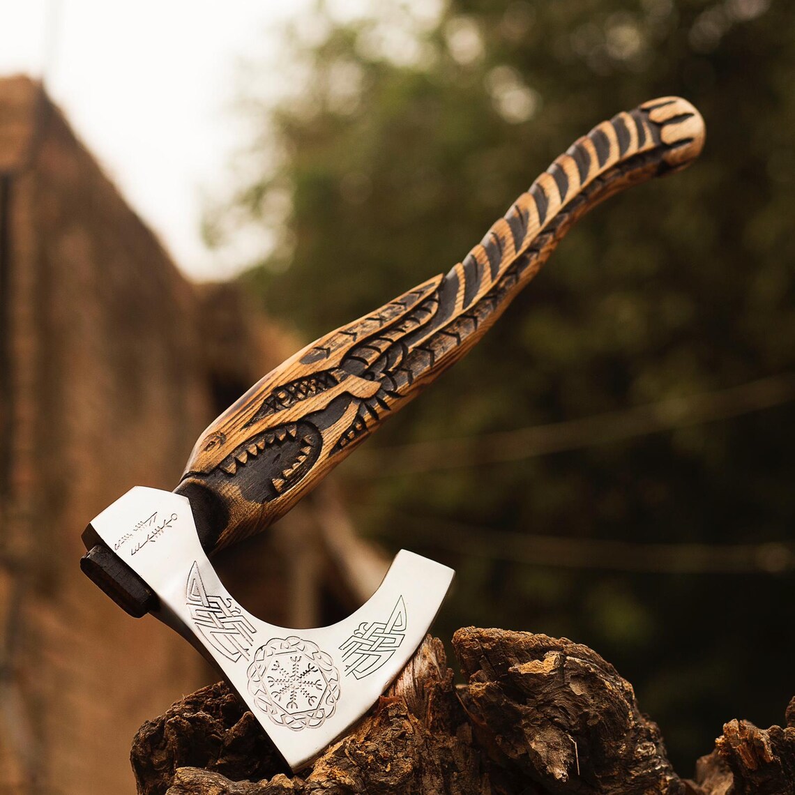 Custom Hand Made Steel Engraved Axe With Wood Work on Handle and Pouch ...