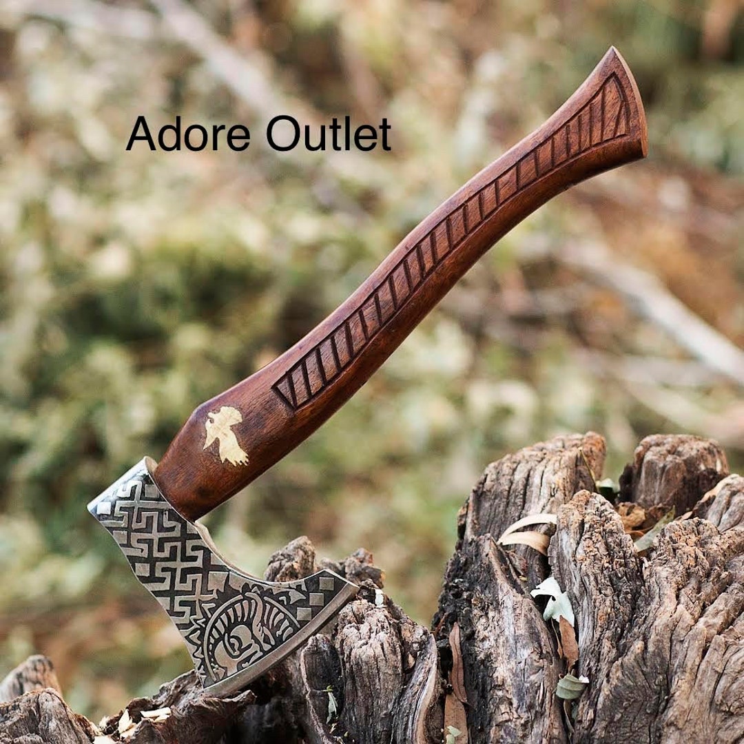 Custom Hand Made Steel Engraving Axe With Wood Work on Handle and Pouch ...