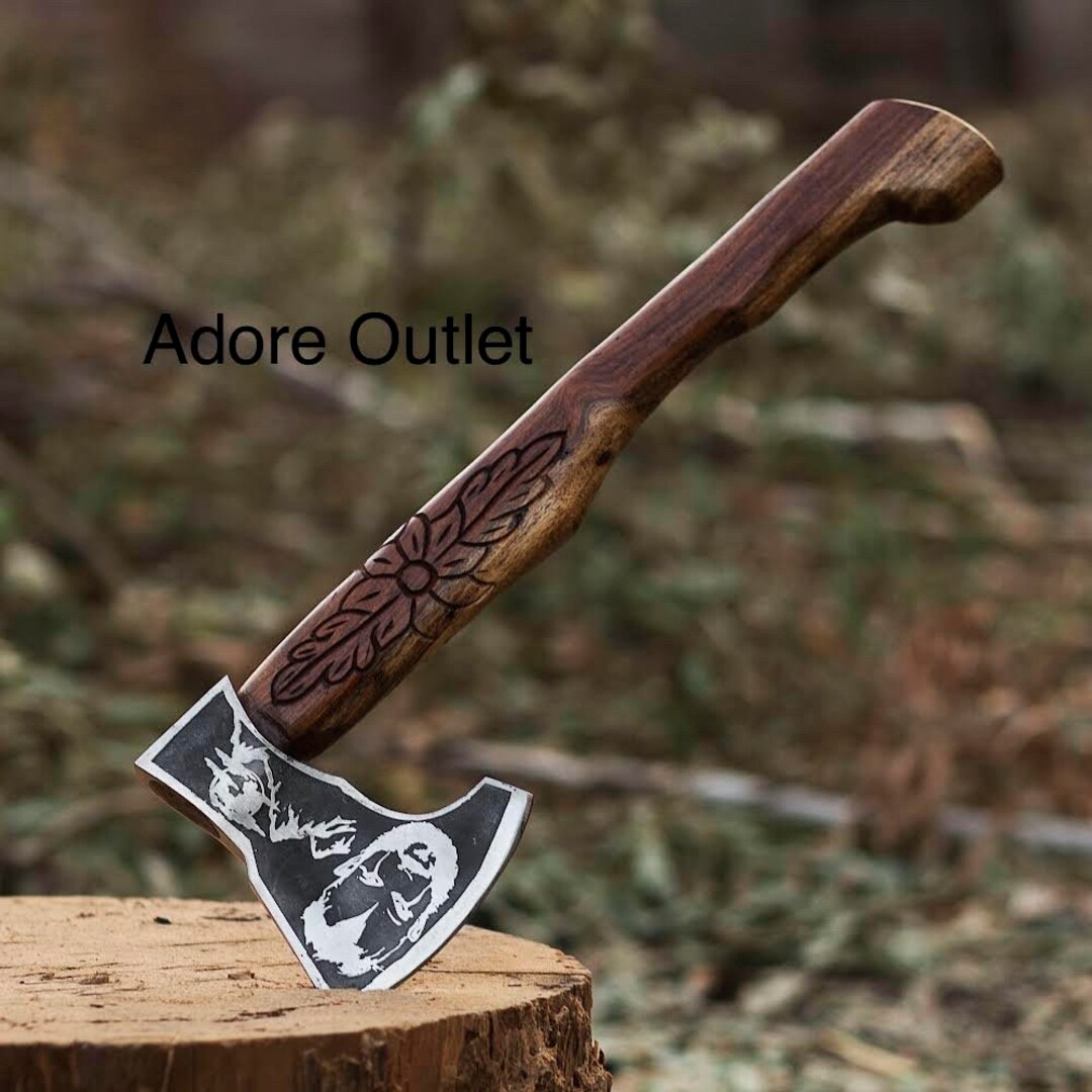 Custom Hand Made Steel Engraving Axe With Wood Work on Handle and Pouch ...