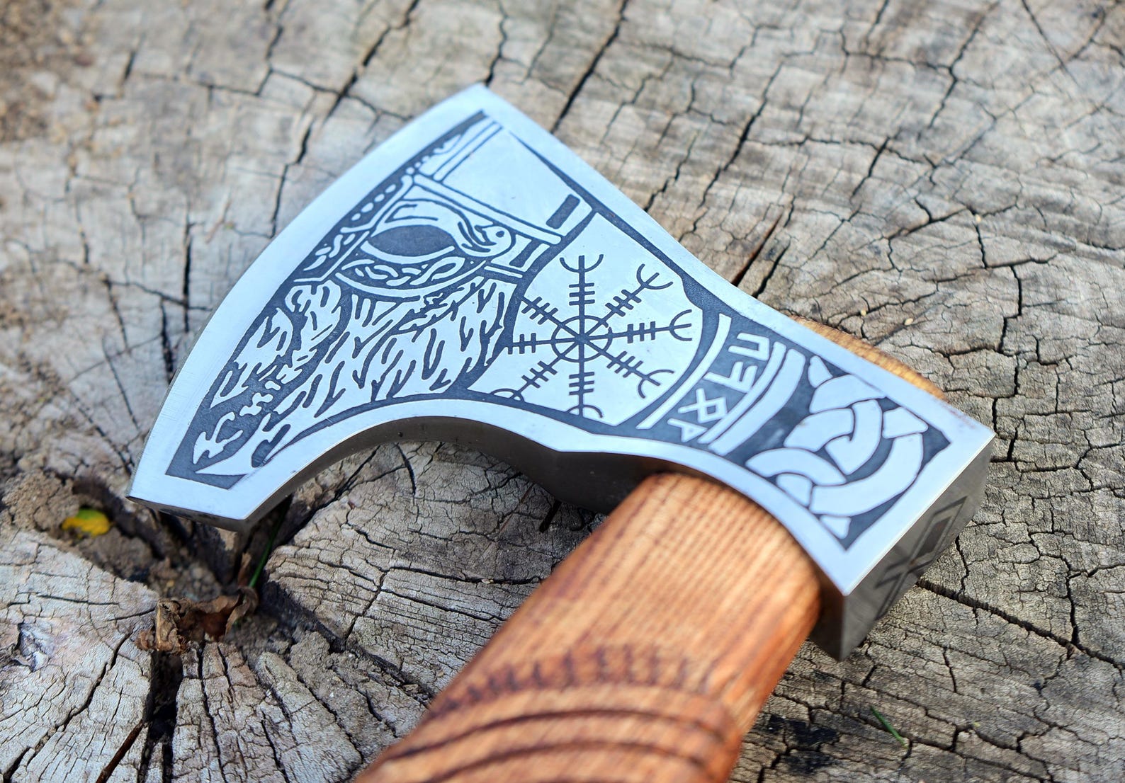 Custom Hand Made Steel Engraving Axe With Wood Work on Handle and Pouch ...