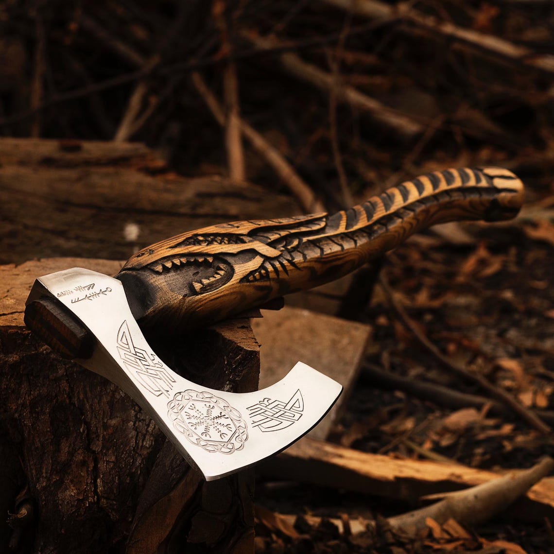 Custom Hand Made Steel Engraved Axe With Wood Work on Handle and Pouch ...