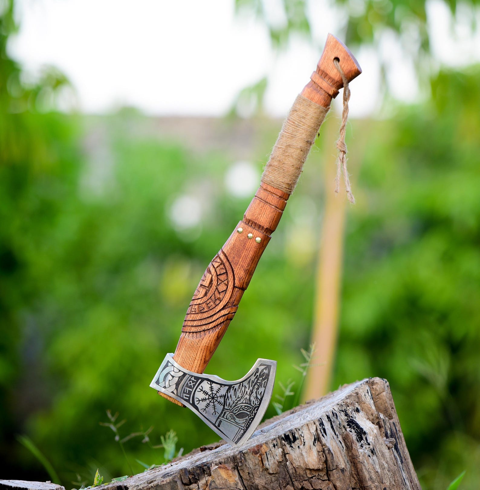 Custom Hand Made Steel Engraving Axe With Wood Work on Handle and Pouch ...