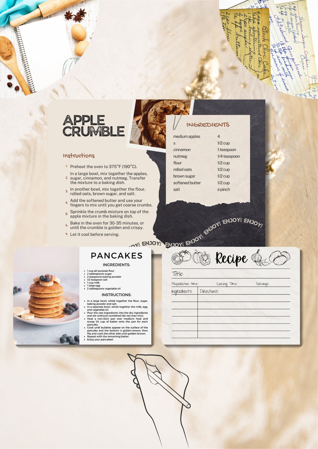 Editable Recipe Card Template Bundle, Minimalist Recipe Card, Diy ...