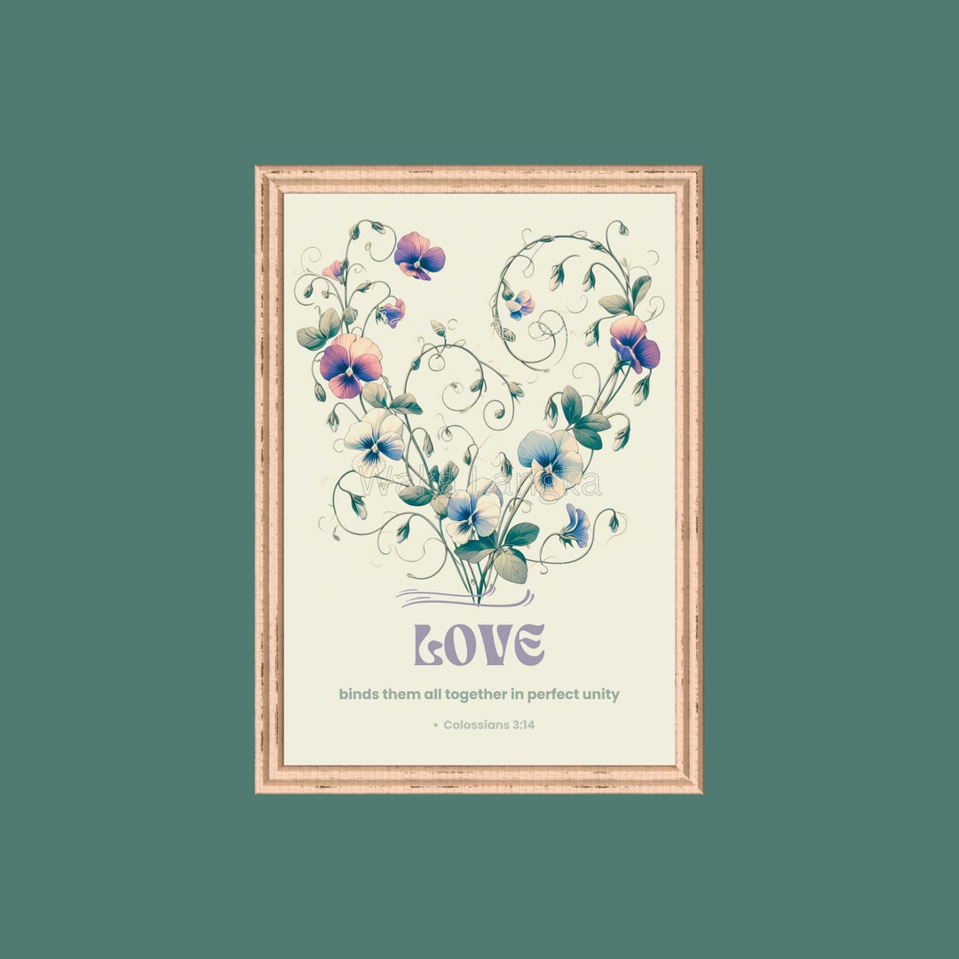 Bible Verse Print Sweet Pea Heart Botanical Art Poster Colossians 3:14 ...