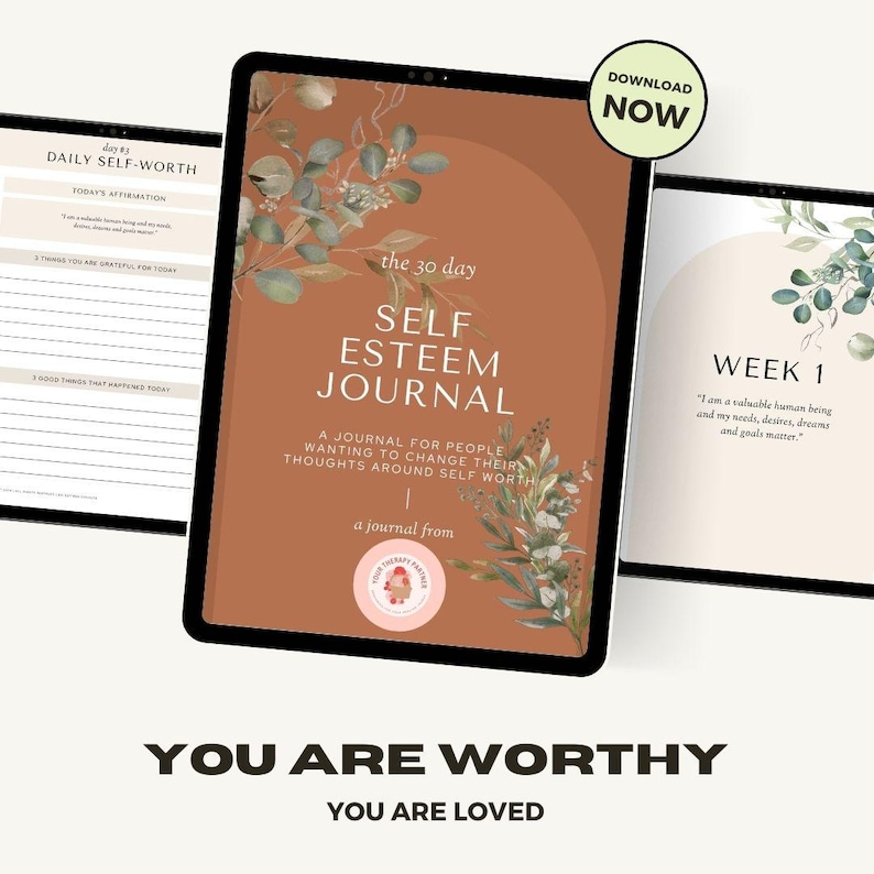 The 30-day Self Esteem Journal | Self Worth | Digital Journal | Therapy ...