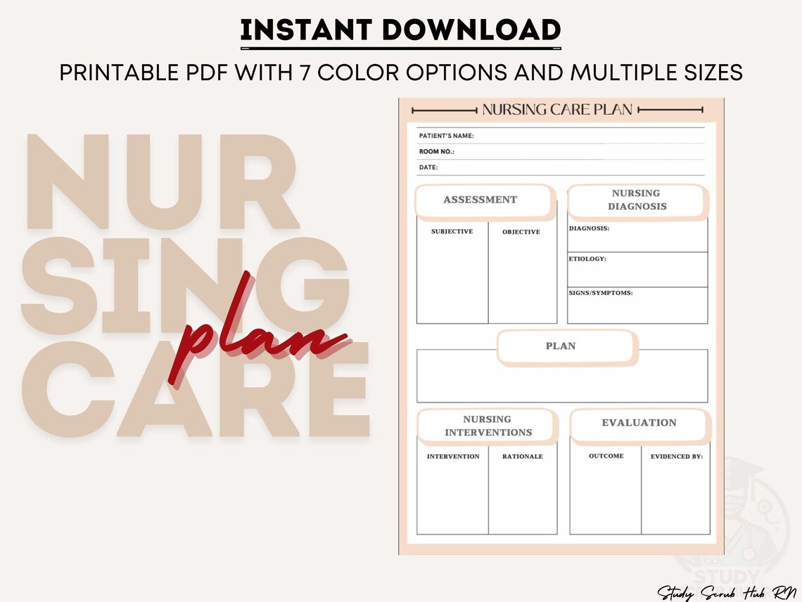 Printable Nursing Care Plan Template, Nurse Care Plan Template, Nursing ...
