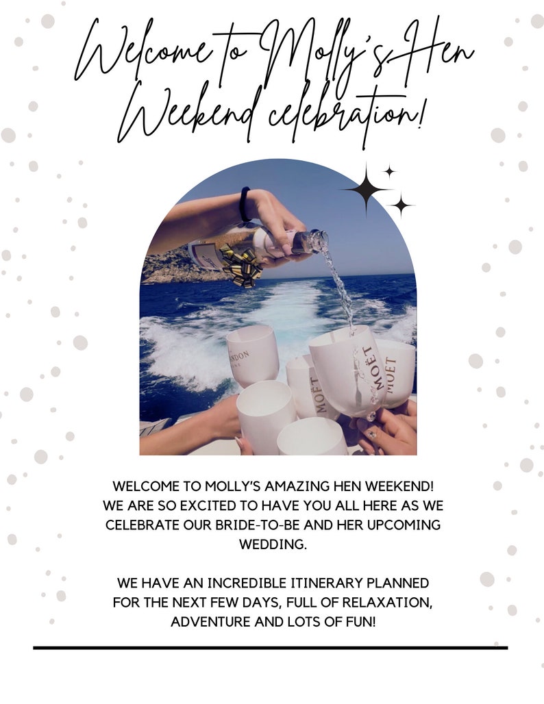 HEN Party / BACHELORETTE ITINERARY Template | Digital Hen Party ...