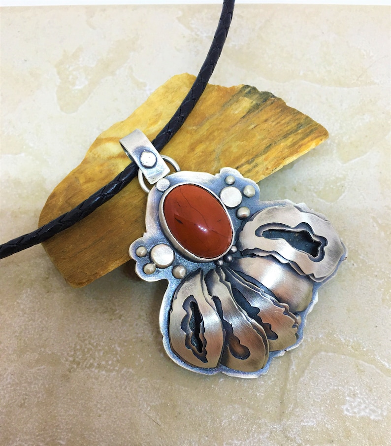 Red Jasper Pendant Necklace/sterling Silver Cut Out - Etsy