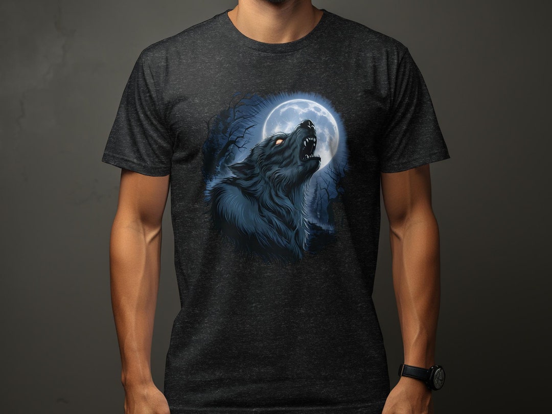 Wolf Howling at the Moon T-shirt, Full Moon Wolf Graphic Tee, Night ...