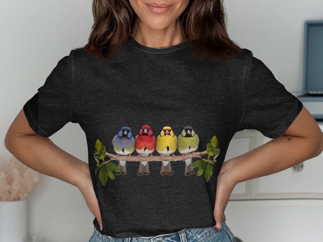 Colorful Birds T-shirt, Quirky Four Birds Design, Unique Colorful Bird ...