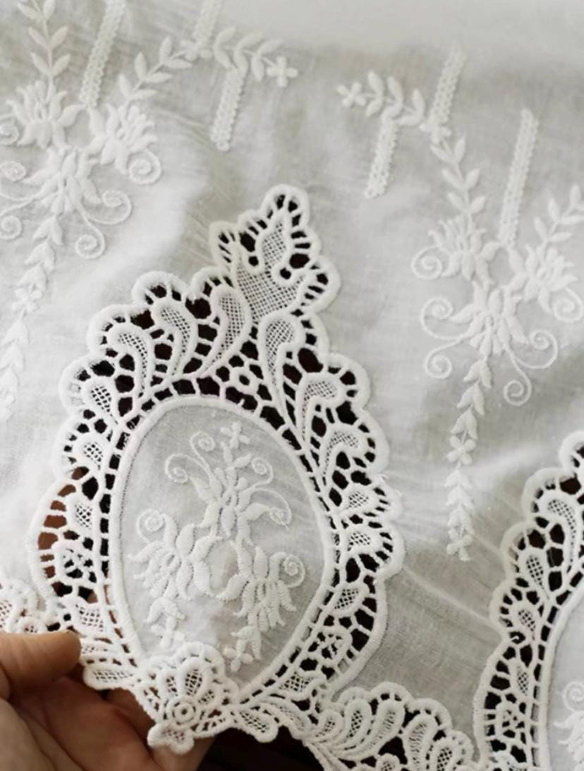 3D White Cotton Roses Floral Broderie Anglaise Eyelet Embroidery Lace ...