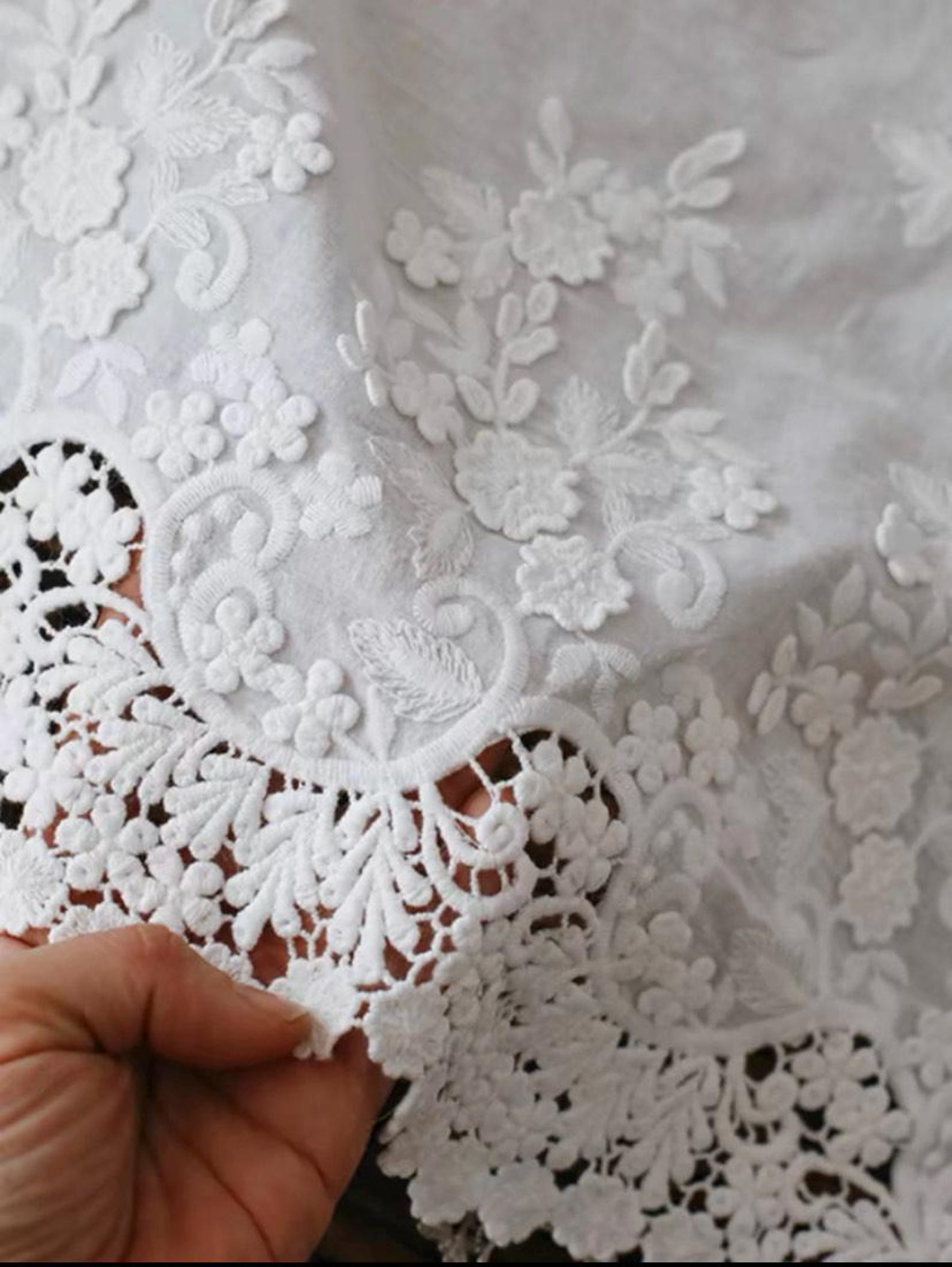 3D White Cotton Roses Floral Broderie Anglaise Eyelet Embroidery Lace ...