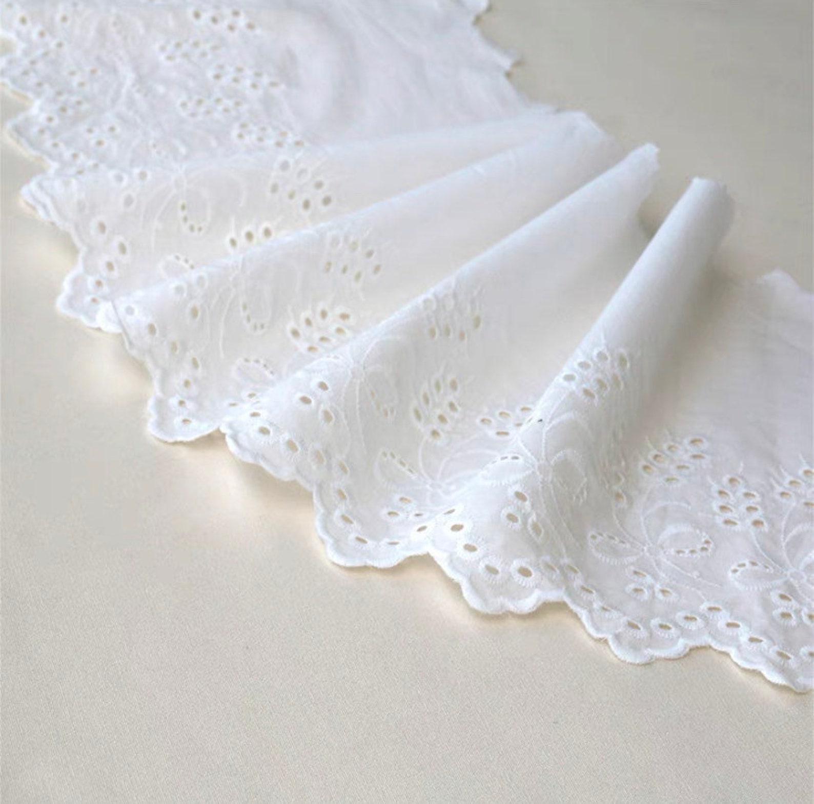 White Cotton Ribbon Broderie Anglaise Eyelet Embroidery Lace Trim ...