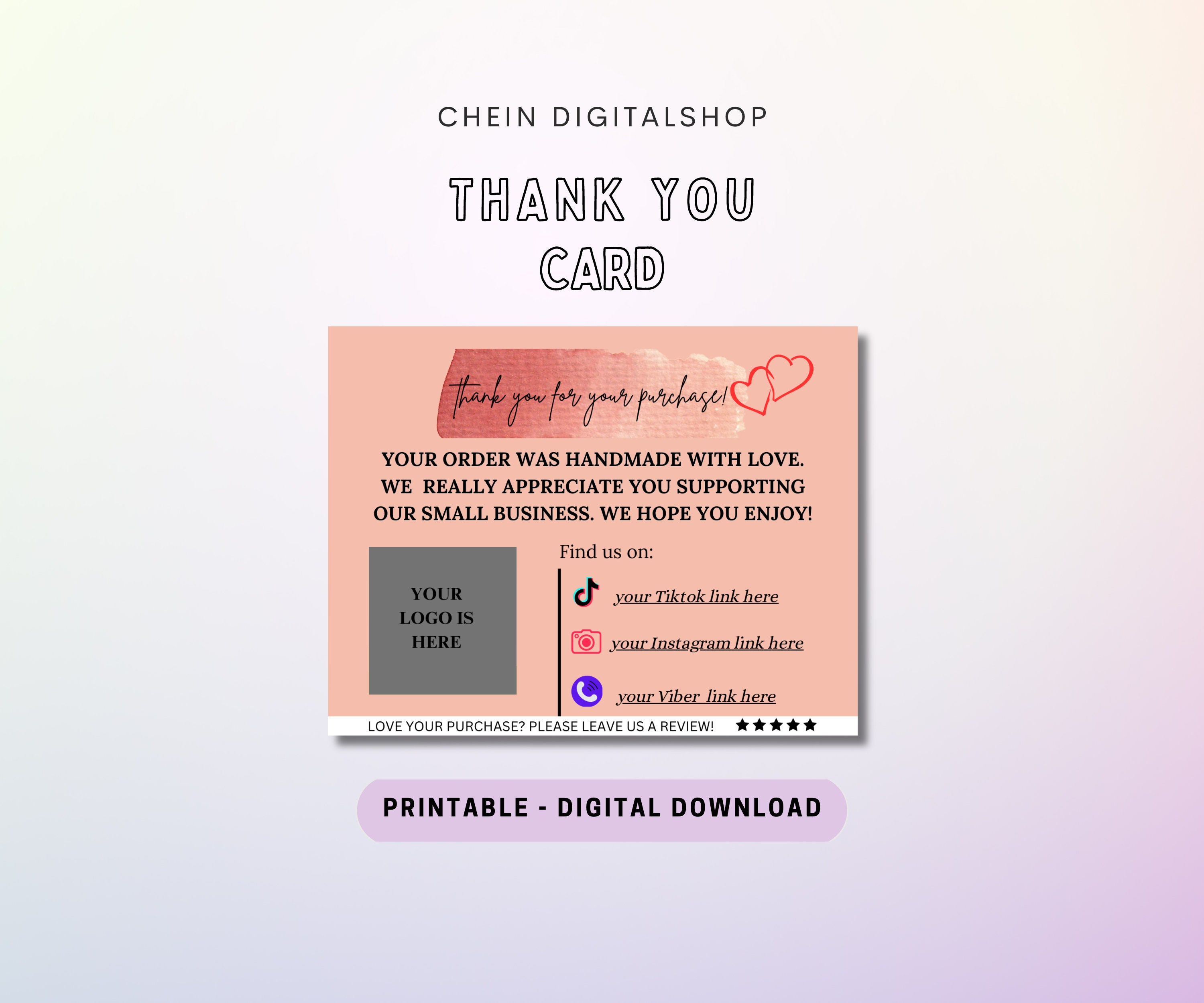 Printable Thank You Card Business Template for Small Business Owner ...