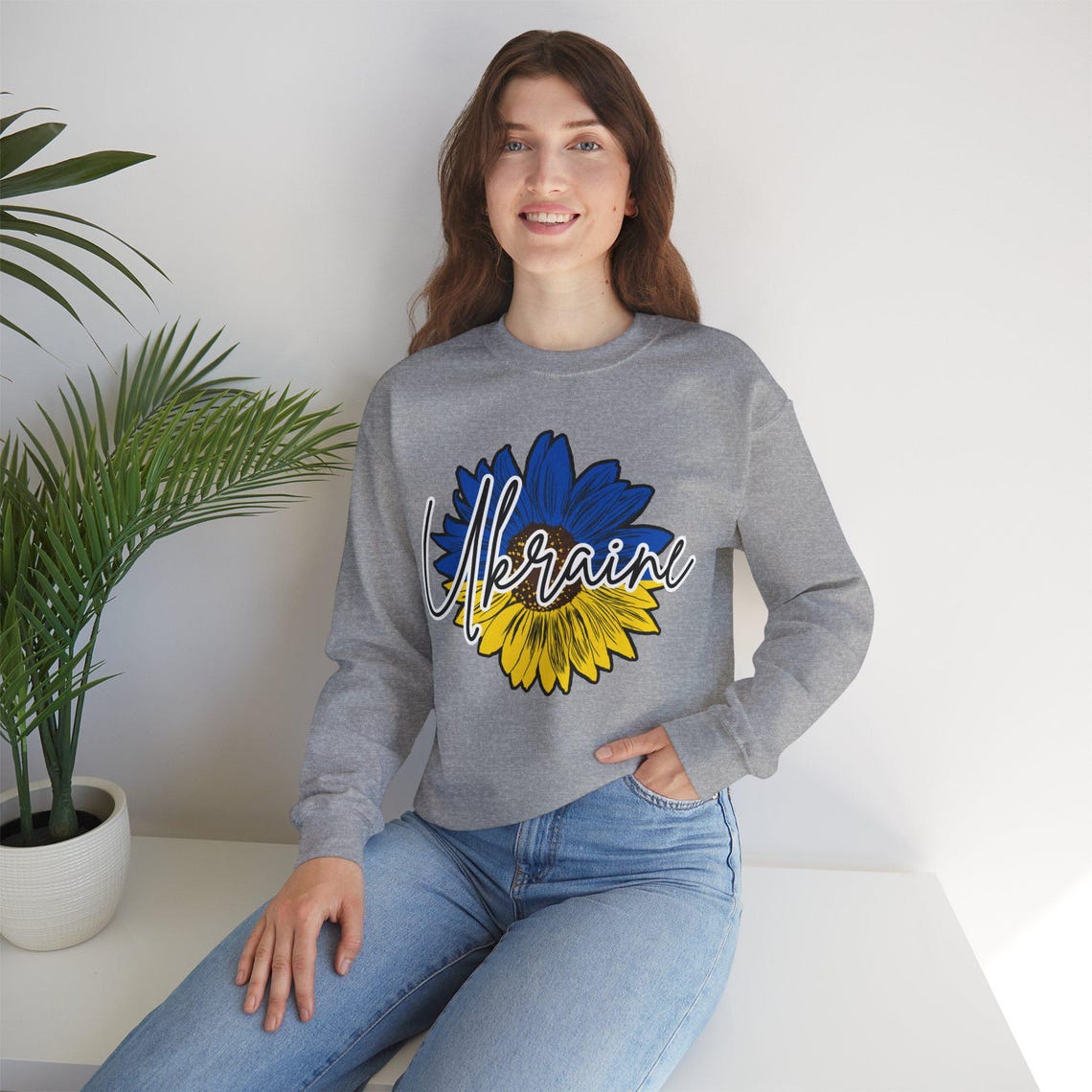 Ukrainian Blue and Yellow Sunflower Flag Crewneck Sweatshirt, Gift for ...