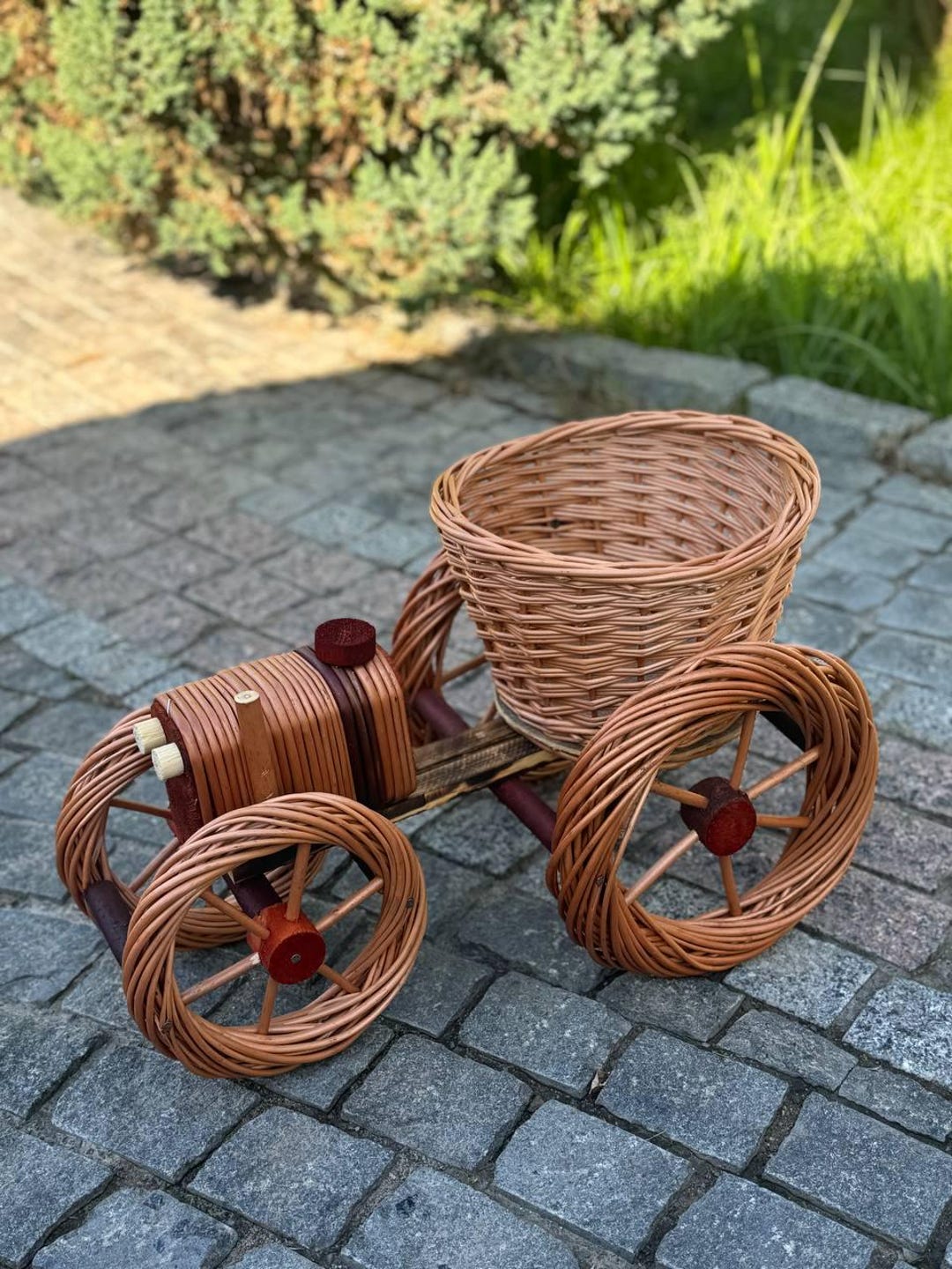Wicker Tractor Flower Planter – Handmade Willow Decoration, Rustic ...