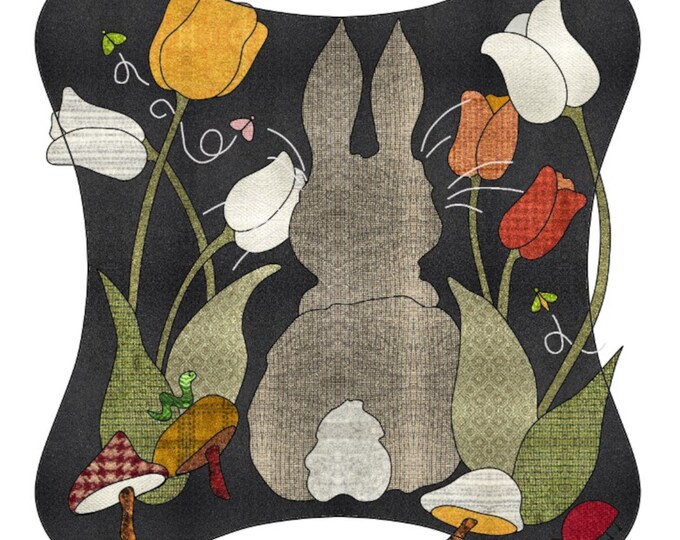 Felted Wool Applique KIT, Bunny With Tulips and Garden Friends, Just ...