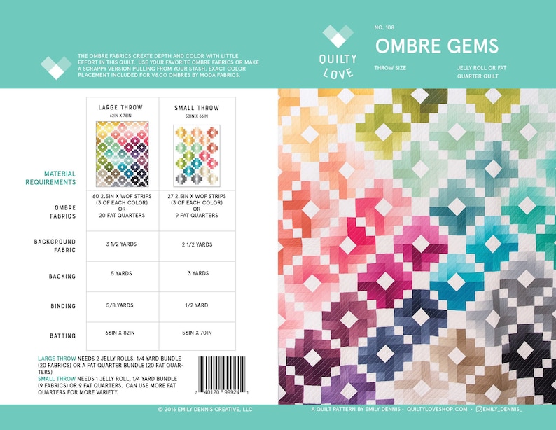 Quilty Love Ombre Gems Quilt Pattern // Fat Quarter Quilt // - Etsy