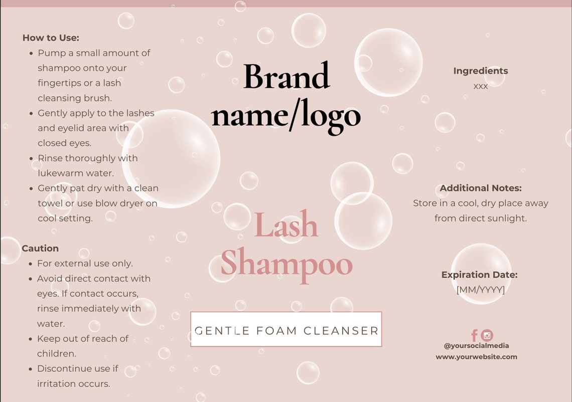 Editable Lash Shampoo Bottle Label / Lash Cleaner - Etsy