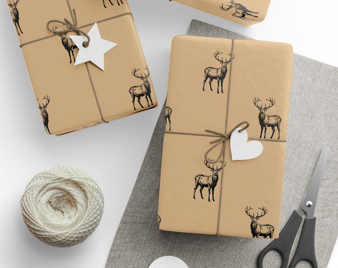 Deer Wrapping Paper Elk Gift Wrap Hunting Gift for Men Holiday Wrapping ...