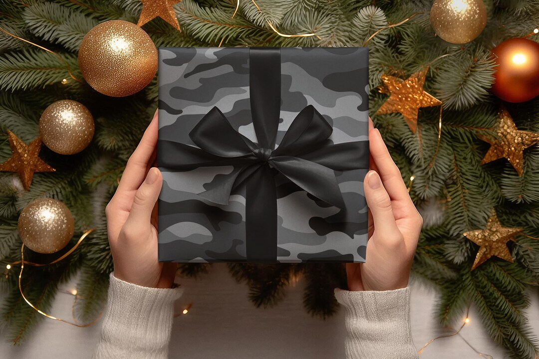 Black Gray Camo Wrapping Paper, Men's Birthday Gift - Etsy