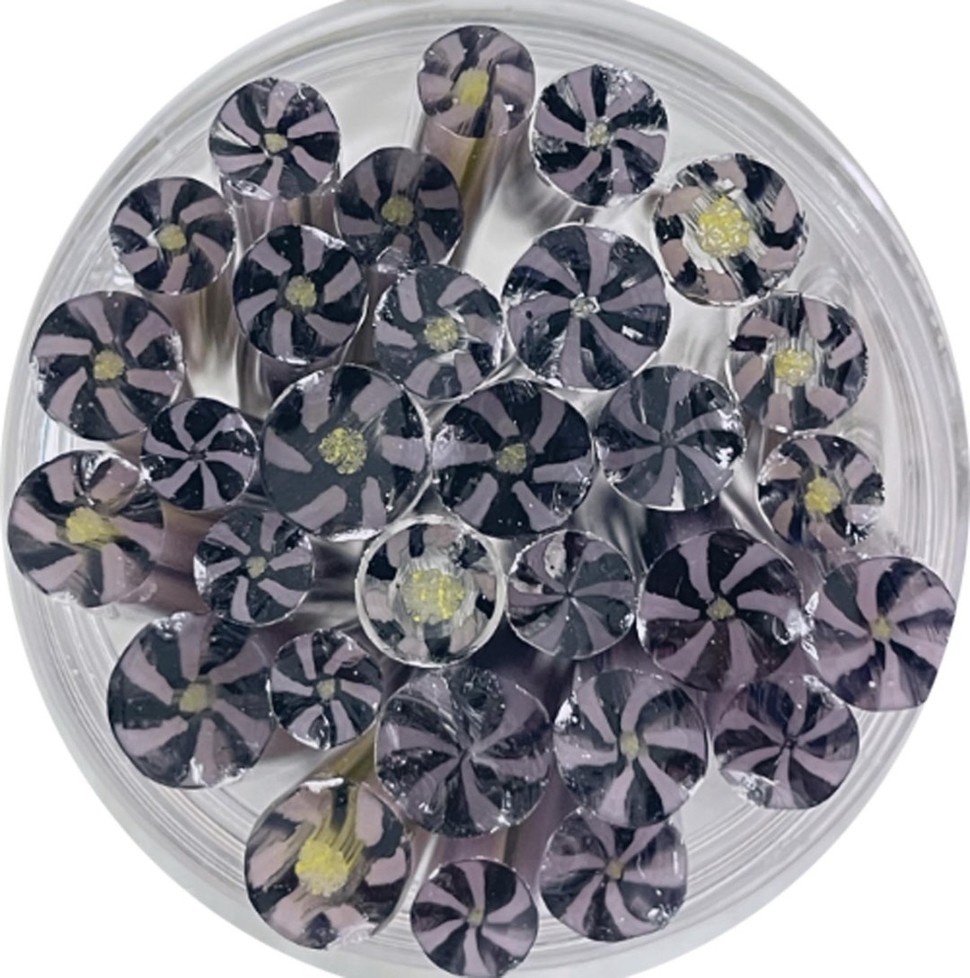 96 Coe- 1 Oz. Lilac and Grape Burst - Flower- 2" Pieces- Flower Murrini ...