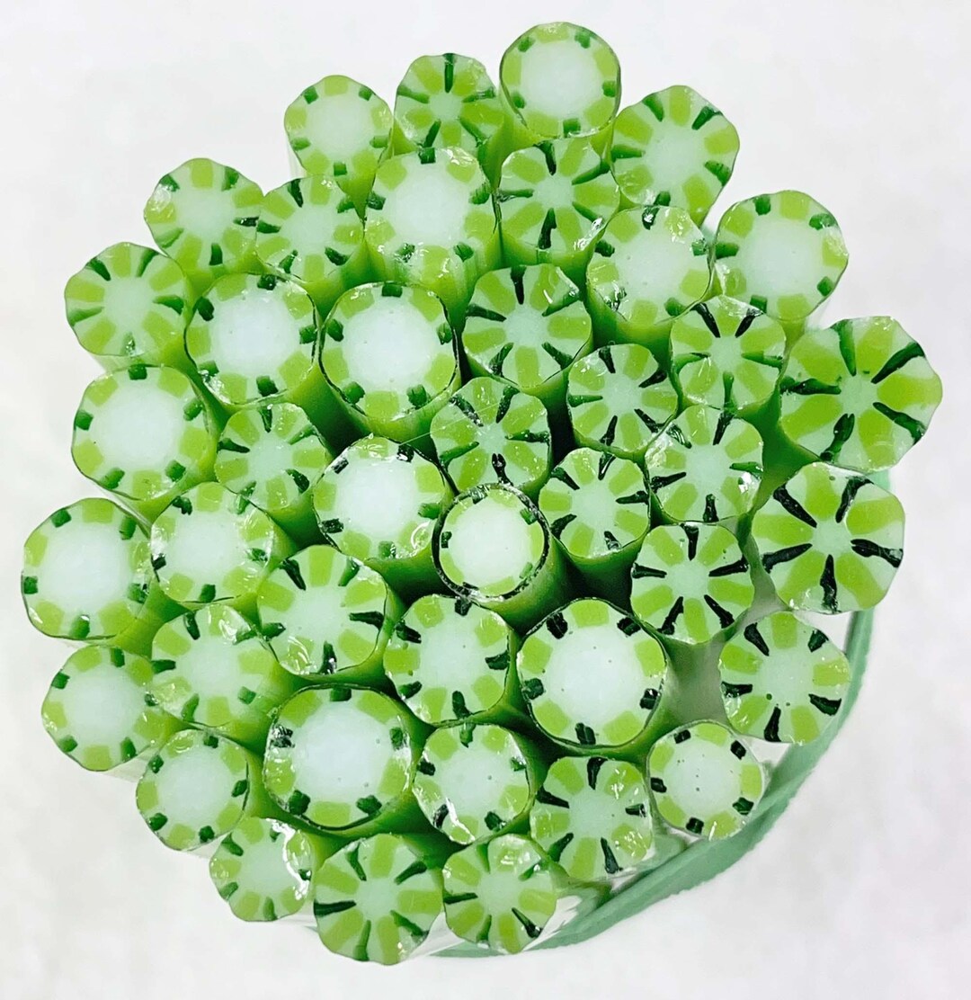 SOMETHIG NEW!- Murrini- 96 Coe- 1 Oz. Green Flowers- 2" Pieces- Holiday ...