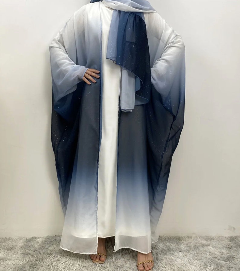 Abayas Luxury Chiffon Starry Sky Gradient Color Turkey Modesty Robe ...