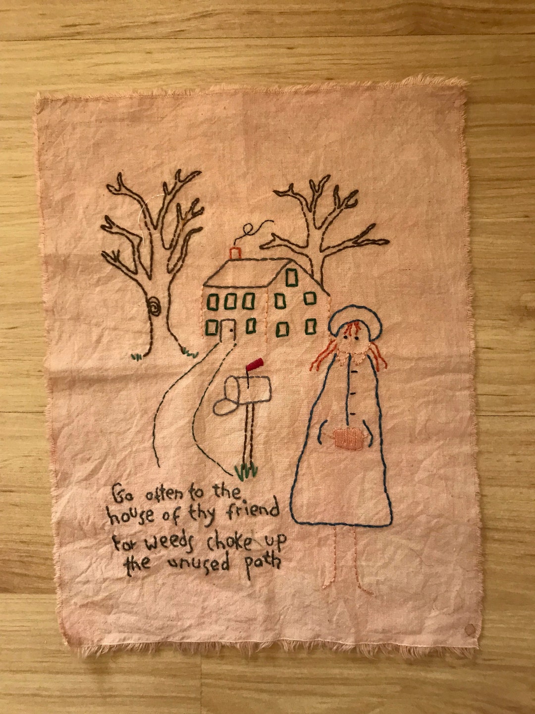 Vintage Embroidery, Primitive Style, 9 X 11 Inches, Hand Stitched ...