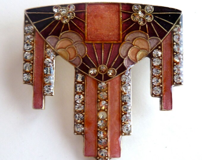French Brooch by Chanille With Art Deco Design - Enamel With Austrian ...