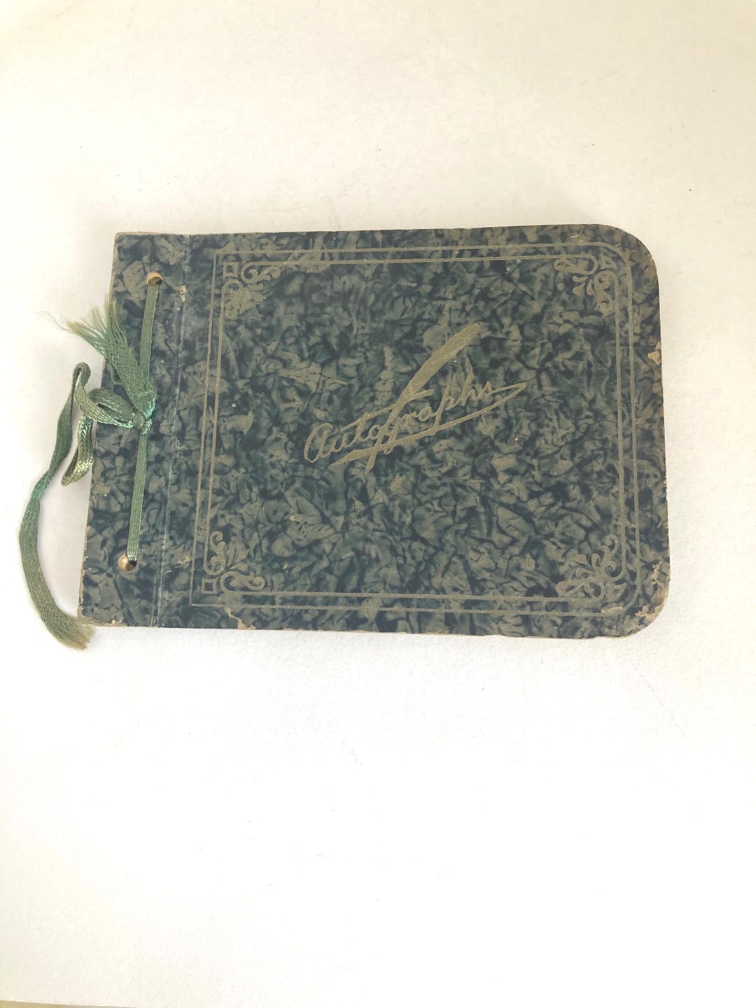 Autograph Book, From 1935, Green Black Cover, Gold Text, Green Ribbon ...