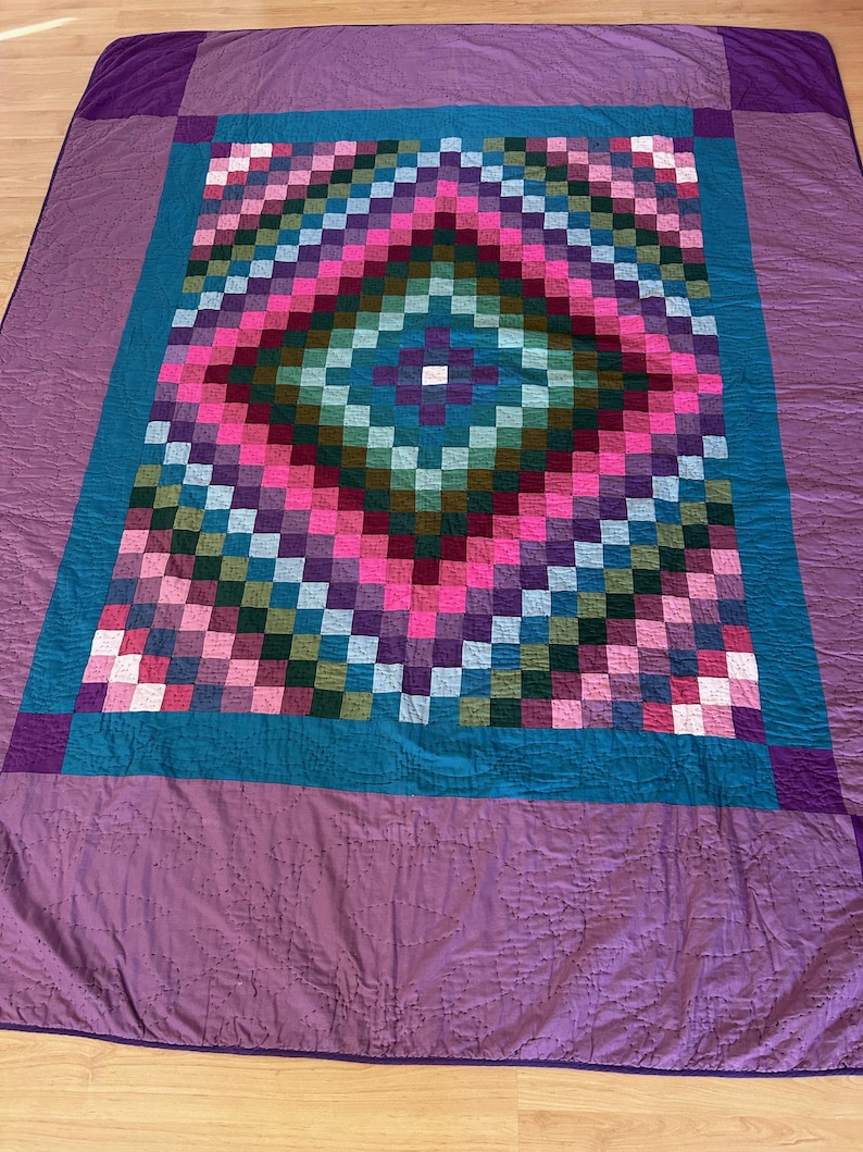 Log Cabin Quilt 68 X 84 Inches, Amish-type Pattern, Purple Pink Teal ...