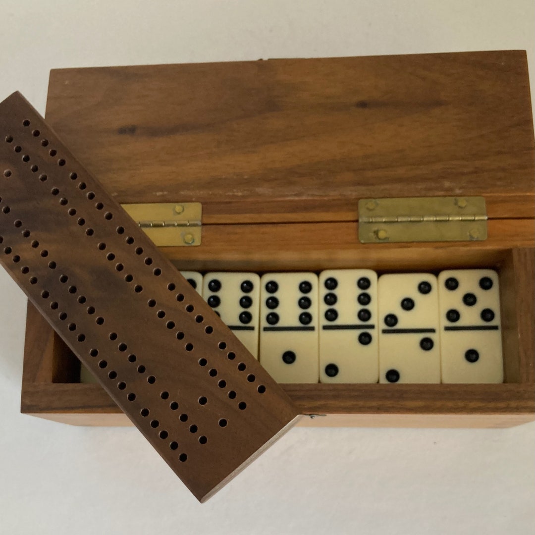 Domino Set Wooden Box, Cribbage Board and Pegs, 8x3x3 Inches, Felt ...