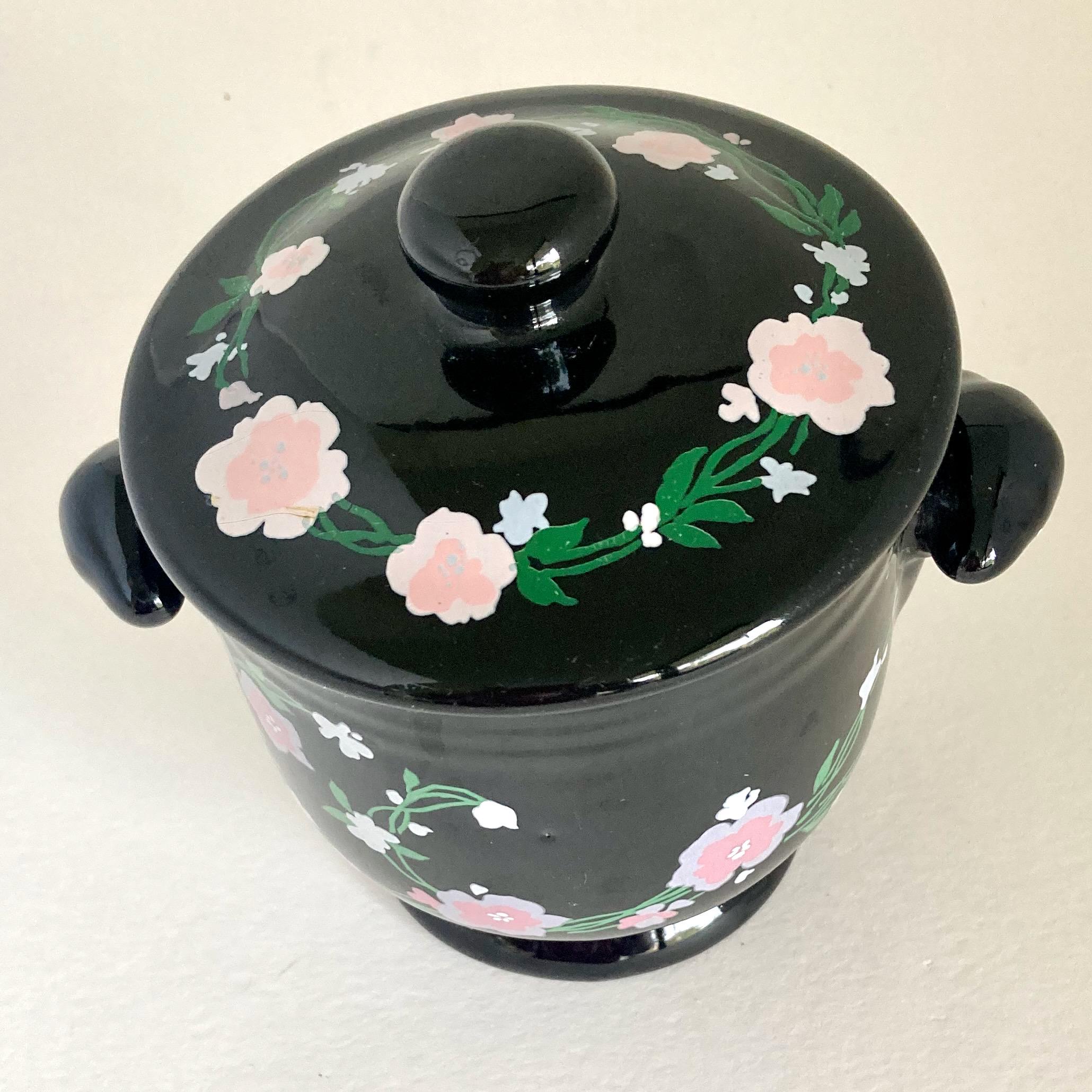 Pavlova Dusting Powder Jar, Floral Design, Black Pink Green, 5 Inch ...