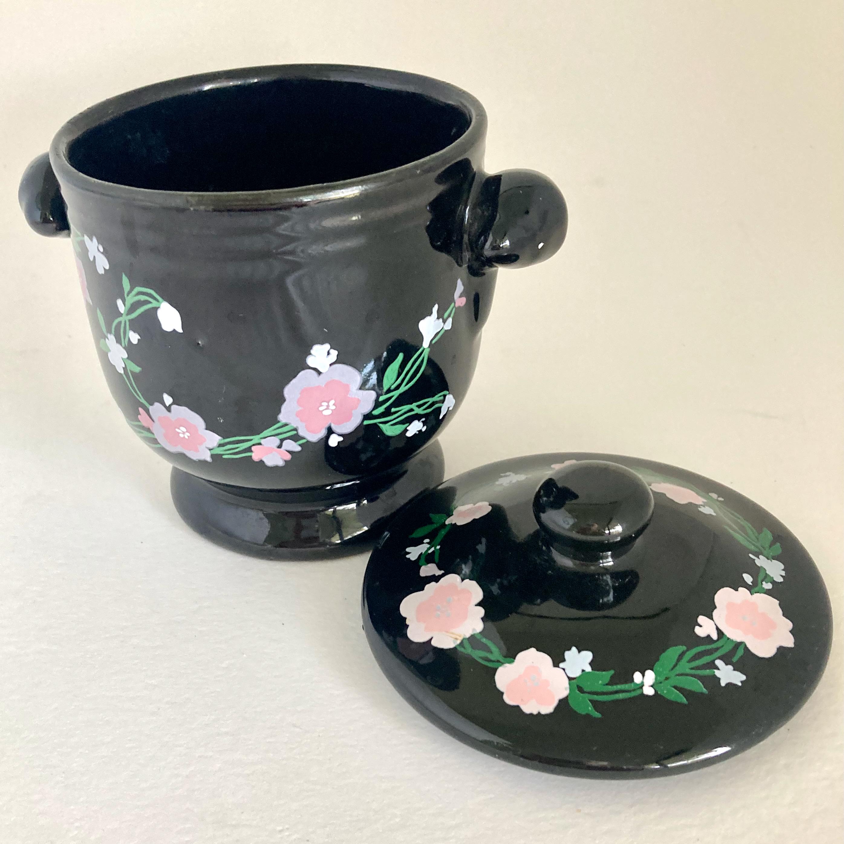 Pavlova Dusting Powder Jar, Floral Design, Black Pink Green, 5 Inch ...