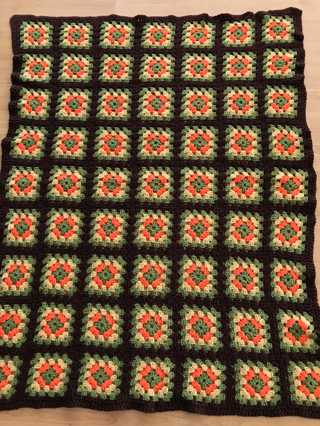 Granny Square Hand Crochet Vintage Afghan 1960s Design Retro Pattern ...