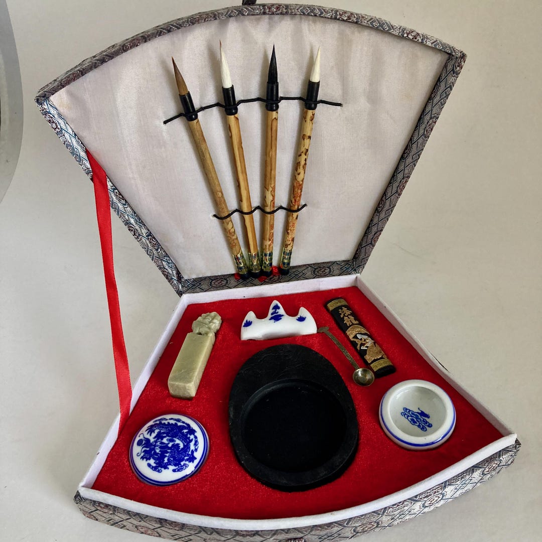 Chinese Calligraphy Kit, Brush Art Set, Contains 4 Brushes, Ink and ...