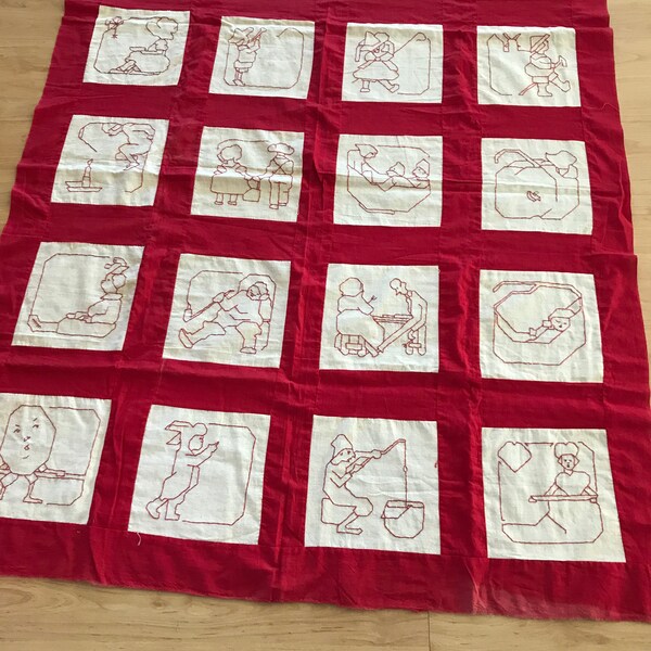 Redwork Quilt - Etsy