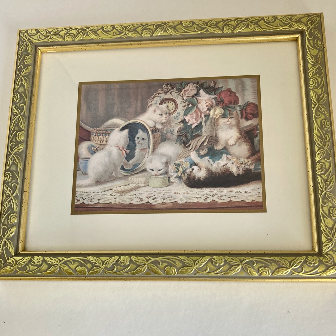 Framed Cat Print, Golden Frame, 10 X 12 Inches, Matted Picture, Kittens ...