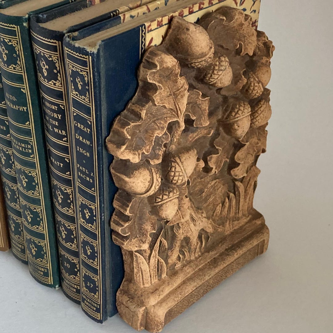 Vintage Bookends Oak Leaf and Acorns Syroco Wood 5 X 7 X 3 1/2 Inches ...