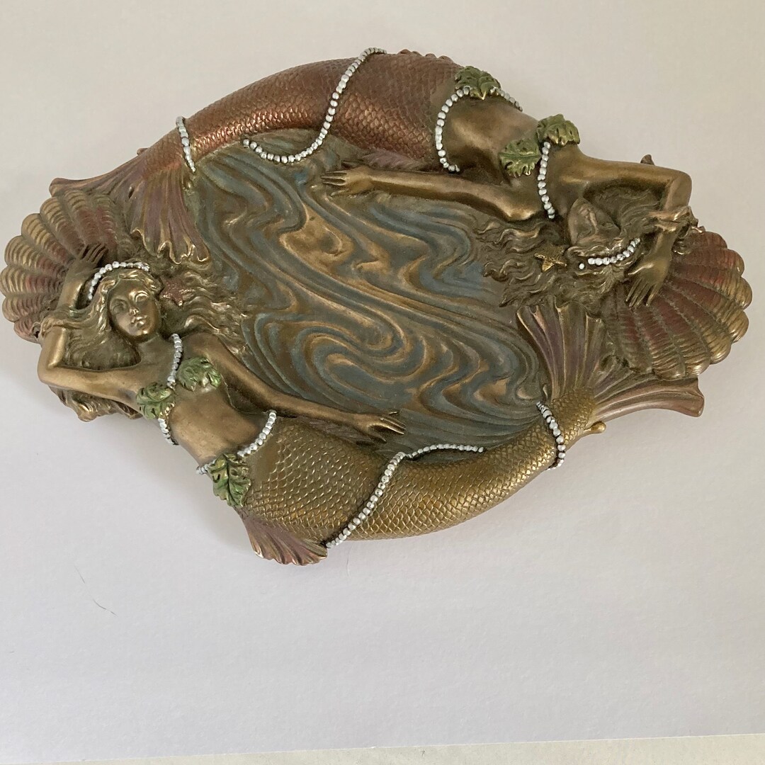 Mermaid Dish Twin Sea Nymphs 2 Mermaids With Pearls 8 X - Etsy