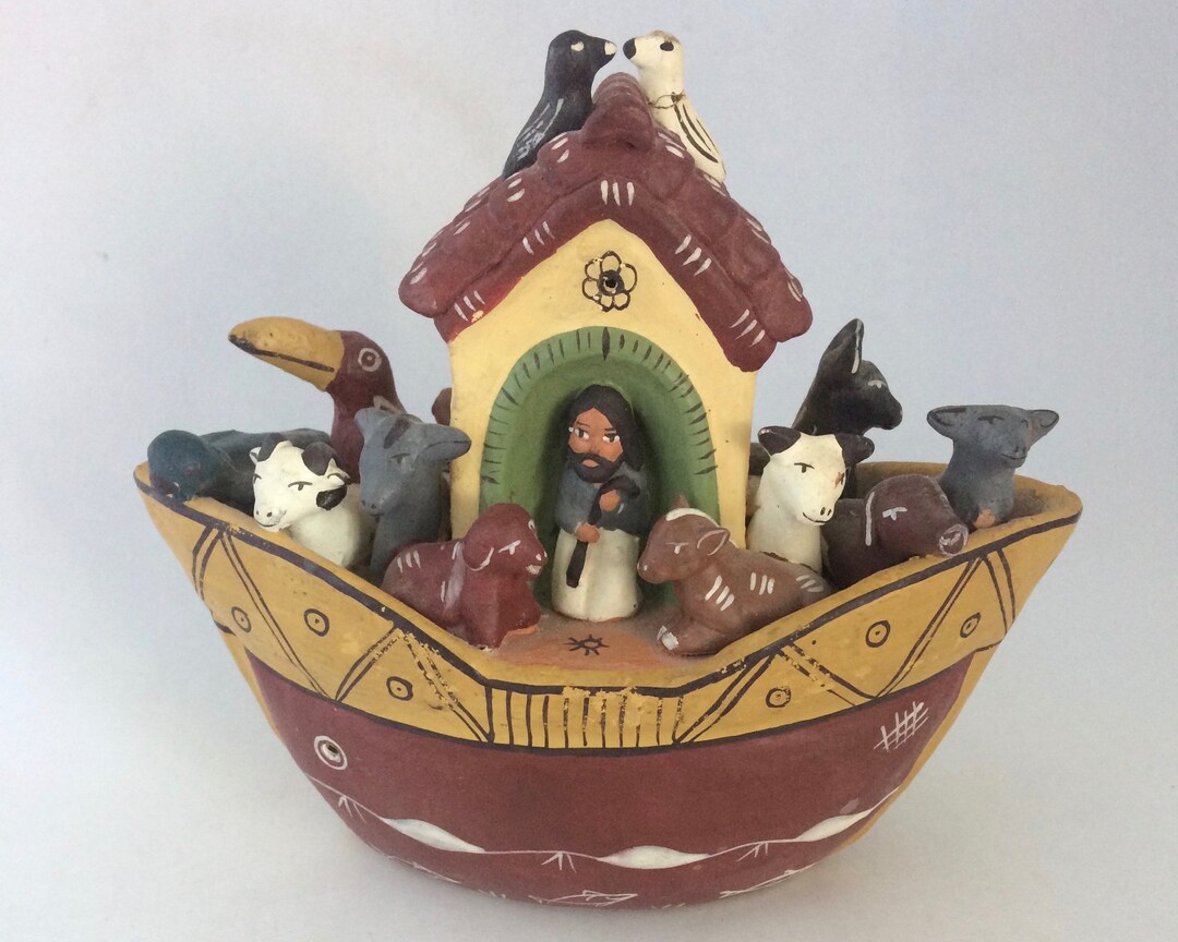 Noah's Ark, Clay Sculpture, Made in Peru, 7 X 7 Inches, Peruvian Folk ...